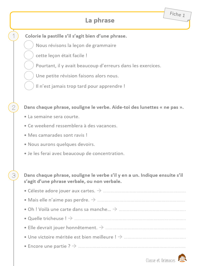 Fiche Dexercices La Phrase | PDF
