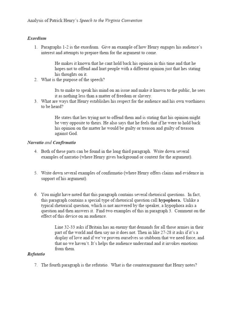 Rhetorical Analysis of Henry's Speech | PDF | Question