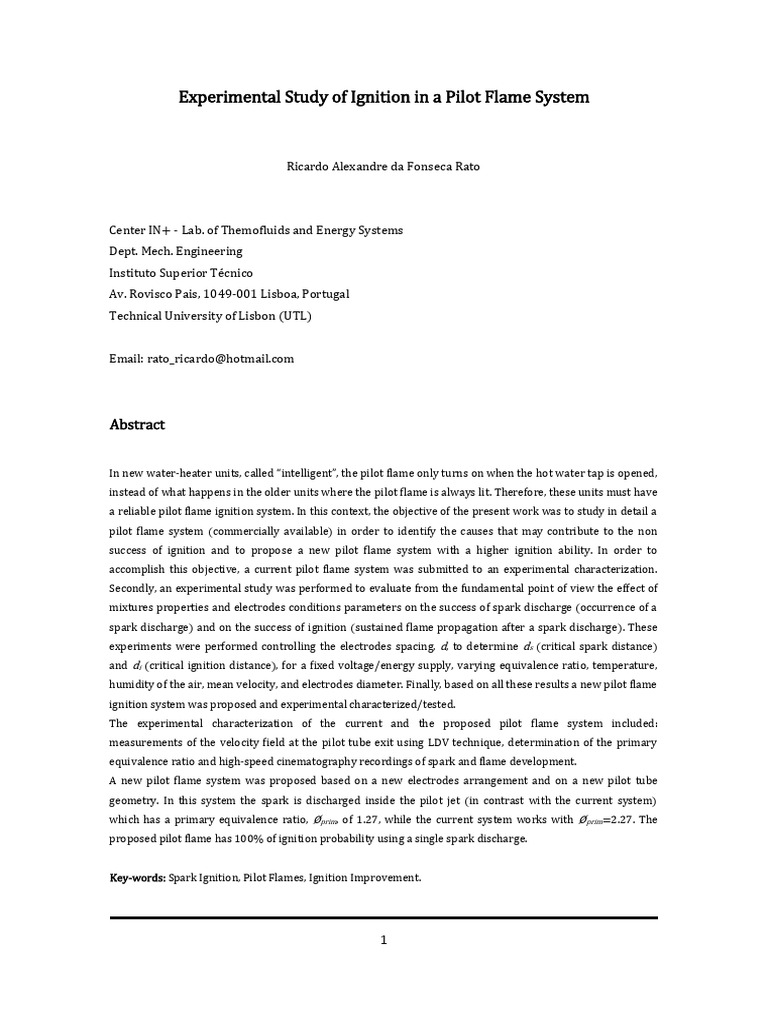 Study of Ignition in a Pilot Flame System | PDF