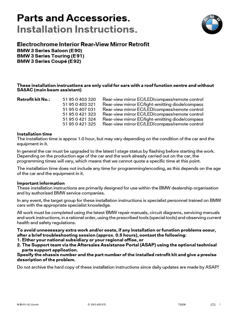 How to install BMW homelink(Mirror) | PDF