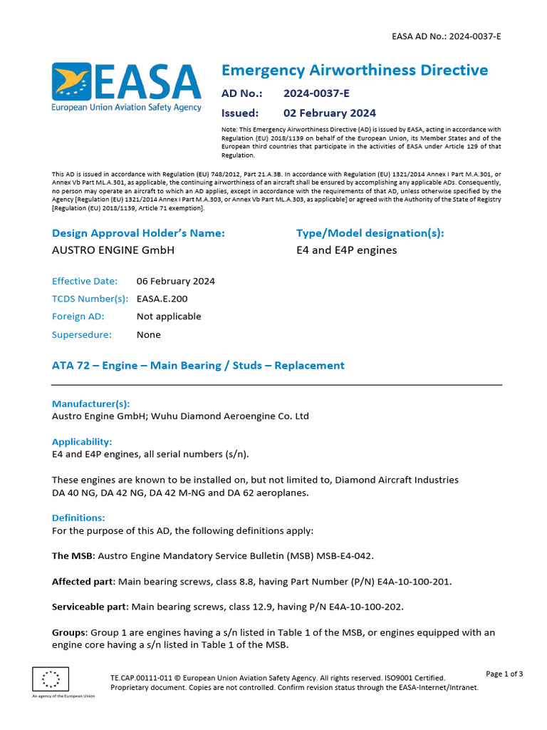 Easa Ead 2024-0037-E 1 | PDF