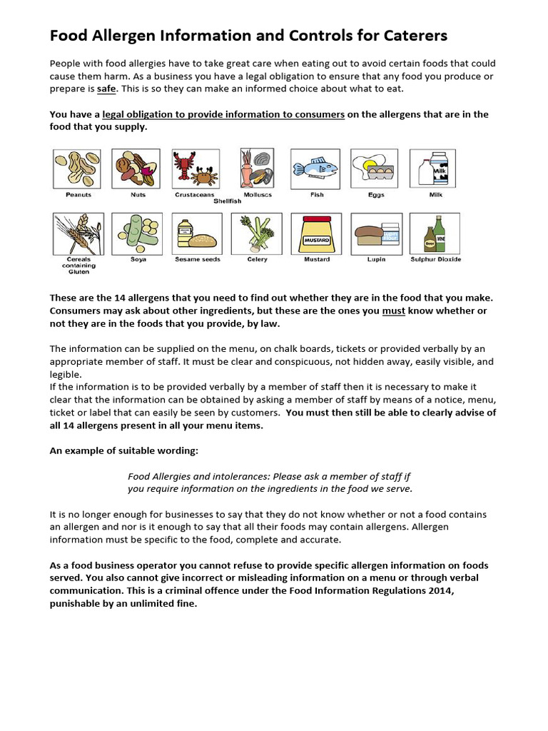 Guidance Control of Allergens in The Kitchen 2 | PDF | Food Allergy ...