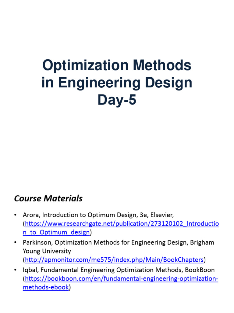 Optimumengineeringdesign Day5 | PDF | Mathematical Optimization | Linear Programming