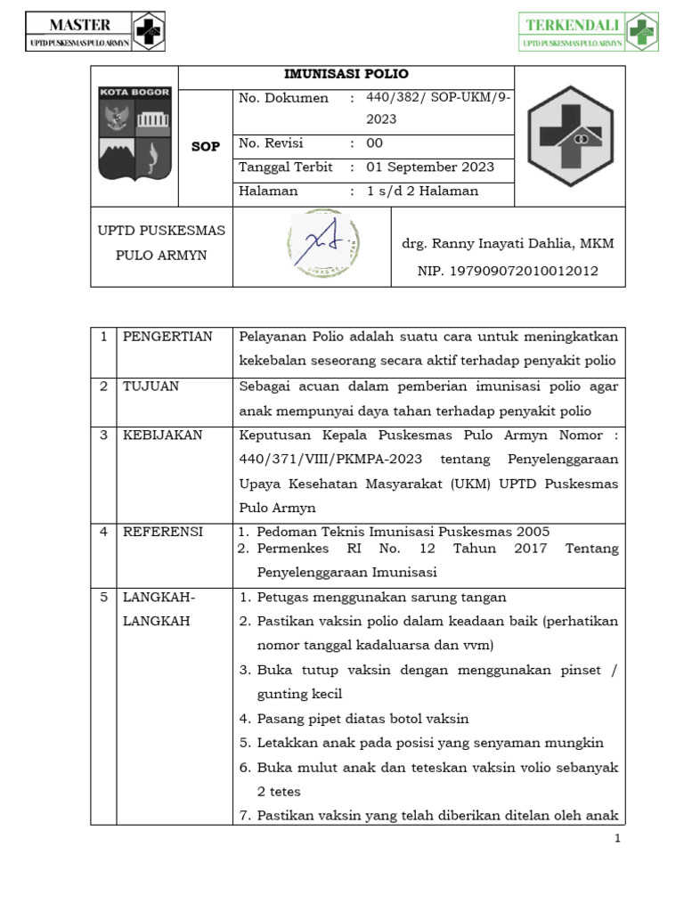 Sop Imunisasi Polio | PDF