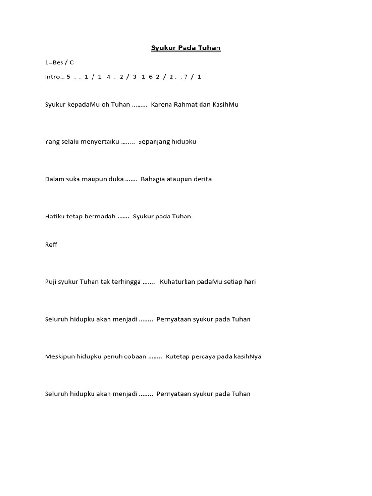 Lirik Lagu Syukur Pada Tuhan | PDF | Memasak, Makanan, & Anggur