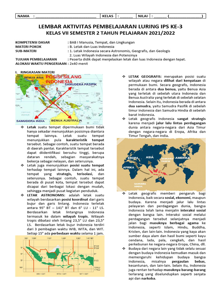 LKPD Kelas VII - 3. Letak Indonesia Secara Astronomis, Geografis, Dan Geologis | PDF