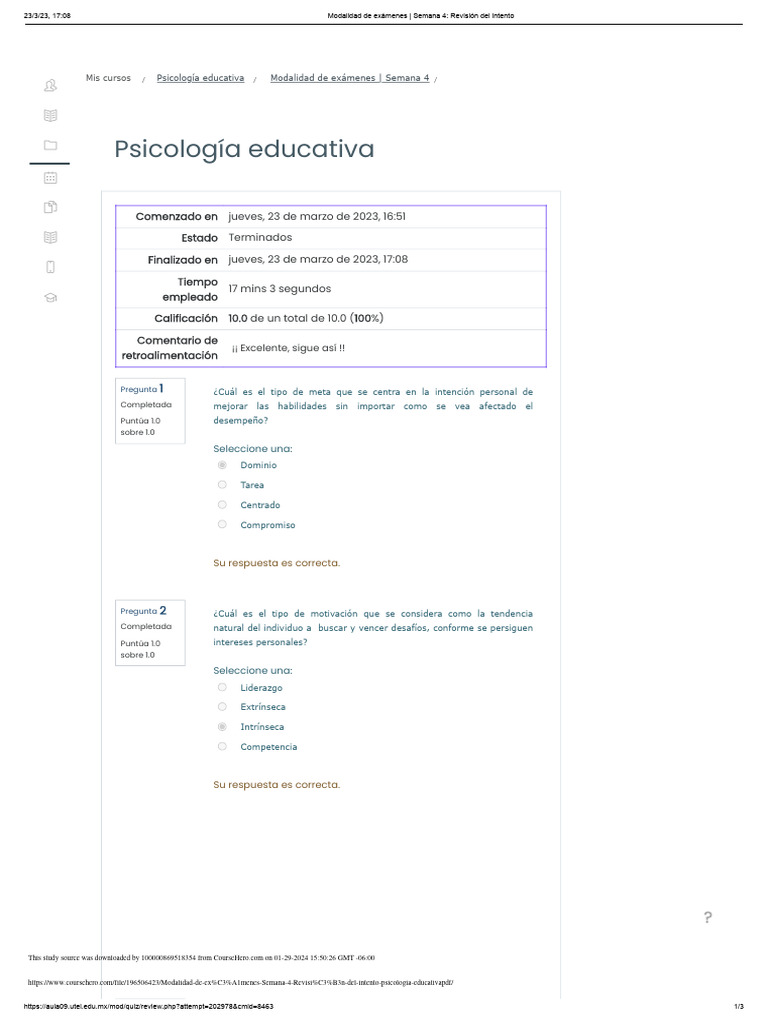 Modalidad de Ex Menes Semana 4 Revisi N Del Intento Psicologia Educativa PDF | PDF ...