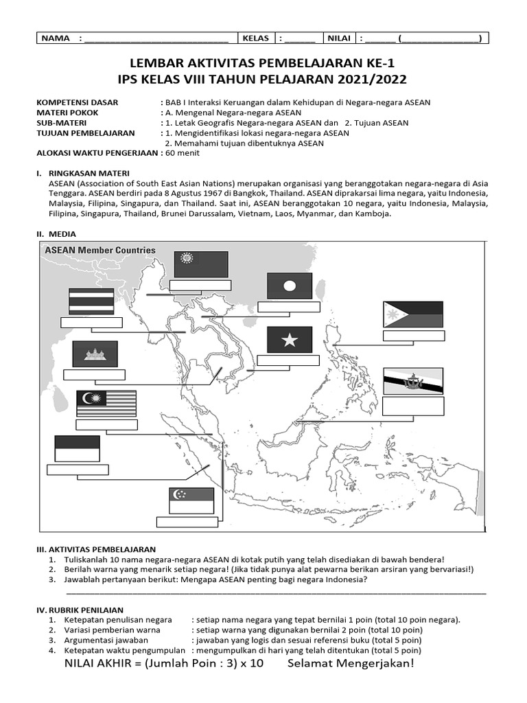 LKPD Kelas VIII - 1. Letak Geografis Negara-Negara ASEAN | PDF