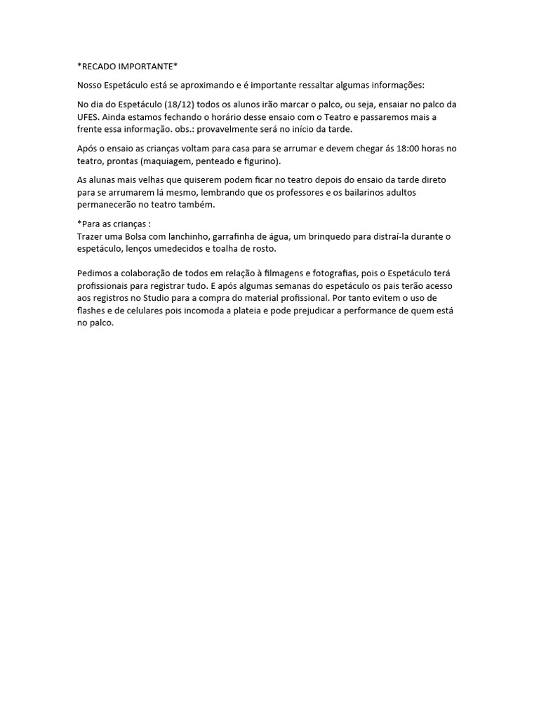 Recado Importante | PDF