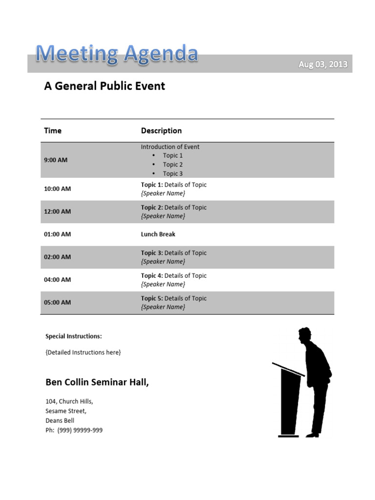 Meeting Agenda Public Event Conference Schedule Sample | PDF