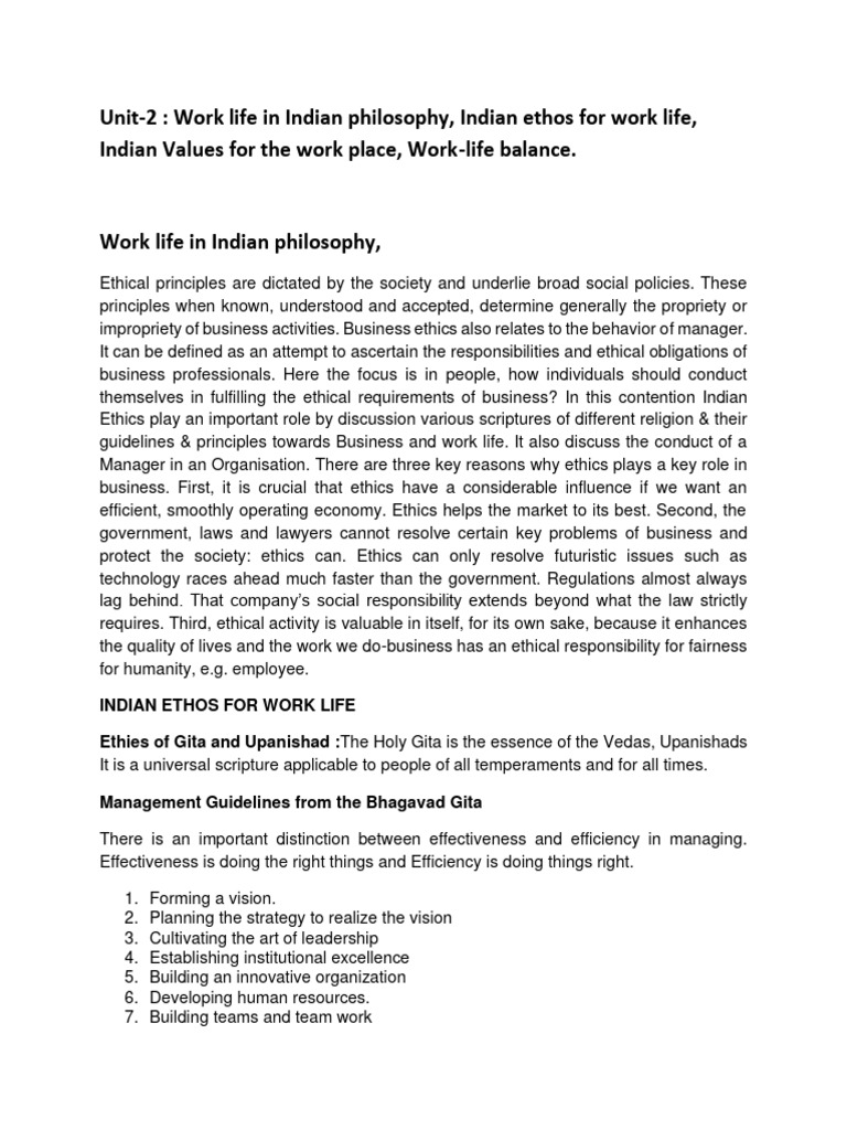 Work Life in Indian Philosophy-Unit2 | PDF | Bhagavad Gita | Business ...
