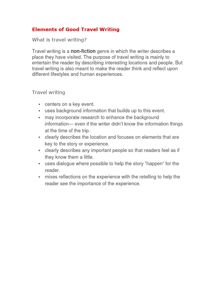 Elements of Good Travel Writing | PDF