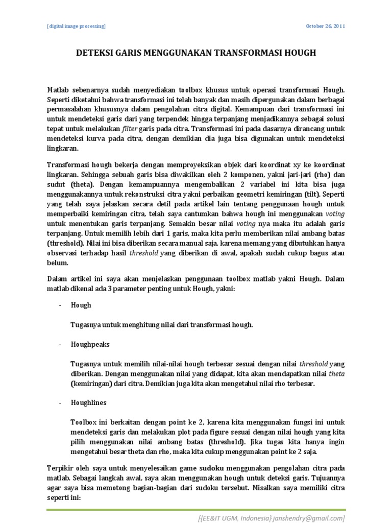 Deteksi Garis dengan Hough Transform | PDF