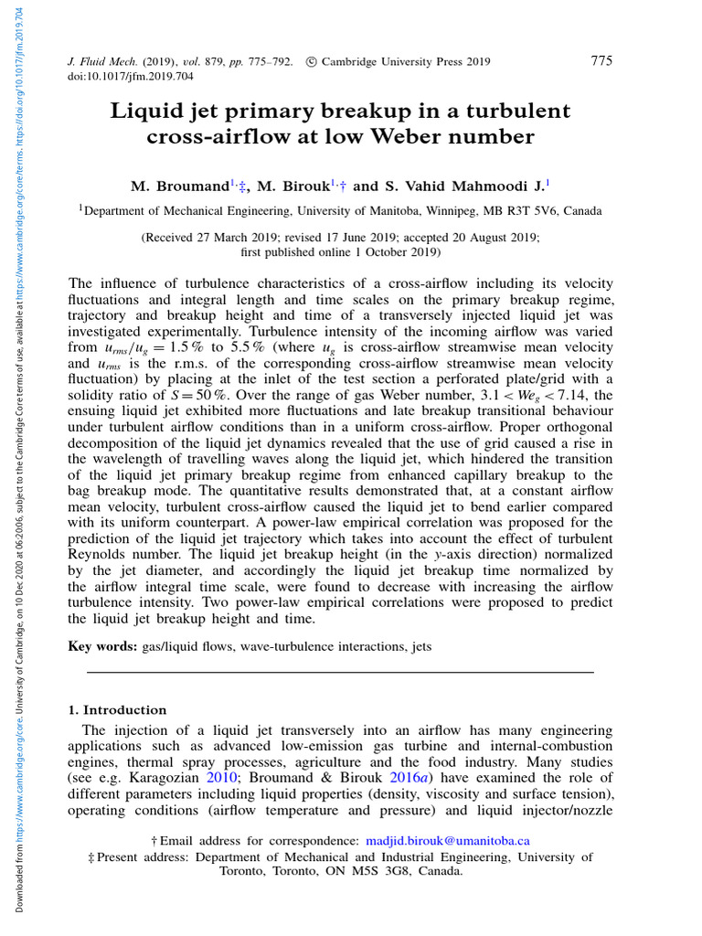 Liquid Jet Primary Breakup in A Turbulent Crossairflow at Low Weber ...