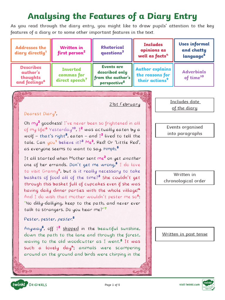 Year 6 English Week 1 Day 4 Diary Writing Example | PDF