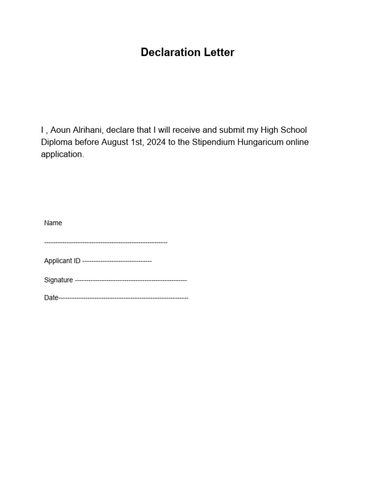 High School Diploma Declaration Letter | PDF | Business | Finance ...