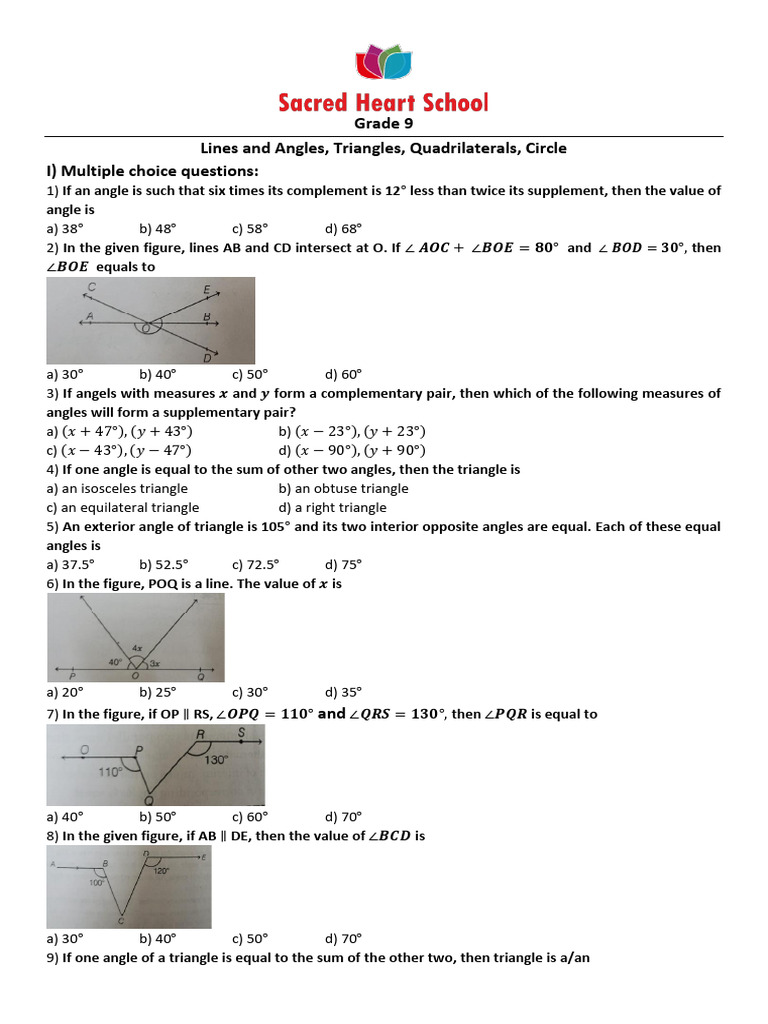 Lines, Angles, Triangles. Quadrilaterals, Circle | PDF | Triangle | Circle