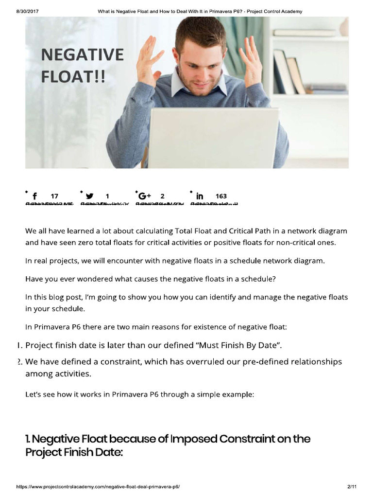 Negative Float and How To Deal With It in P6 | PDF
