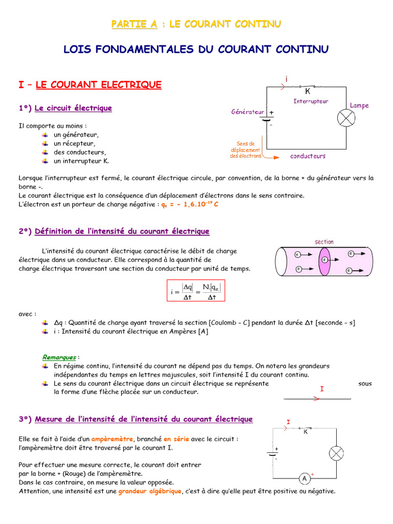 1_Cours_LOIS FONDAMENTALES DU COURANT CONTINU | PDF