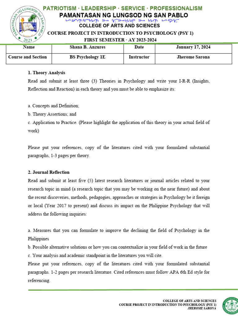 Answer Sheet Learning TasK 1 Awit | PDF | Psychoanalysis | Cognitive Development