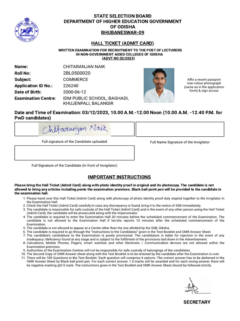 SSB Admit Card | PDF
