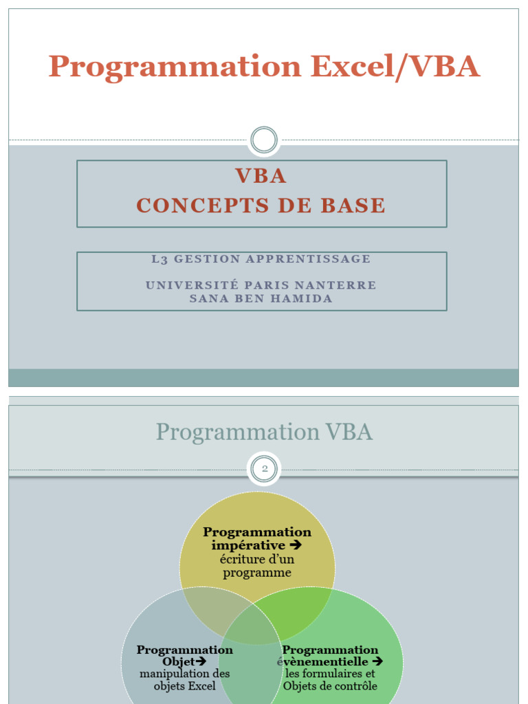 Cours4 VBA Concepts de Base | PDF