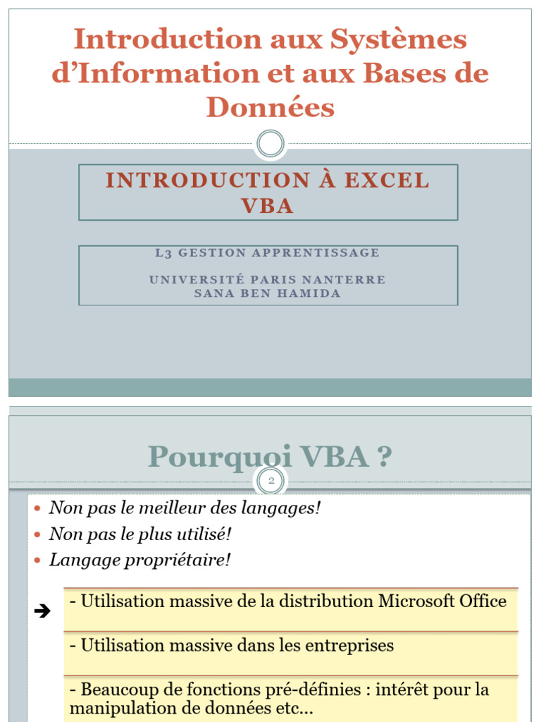 Cours3 ExcelVBA Intro Générale | PDF