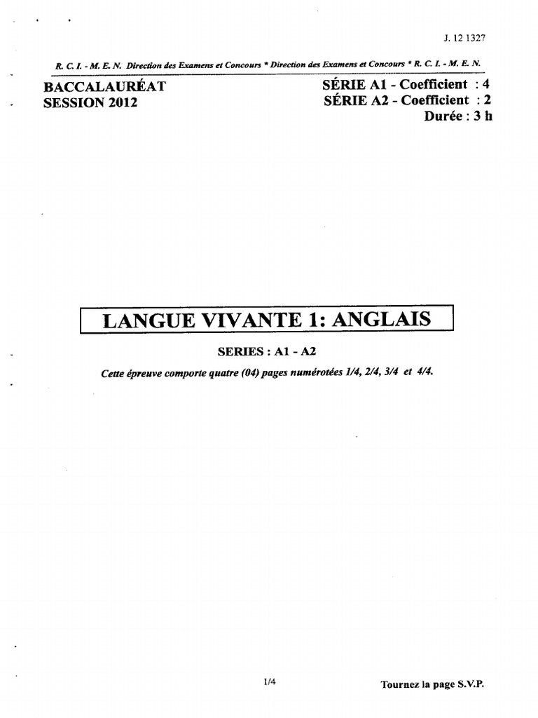 Bac A1 A2 Angl 2012 | PDF