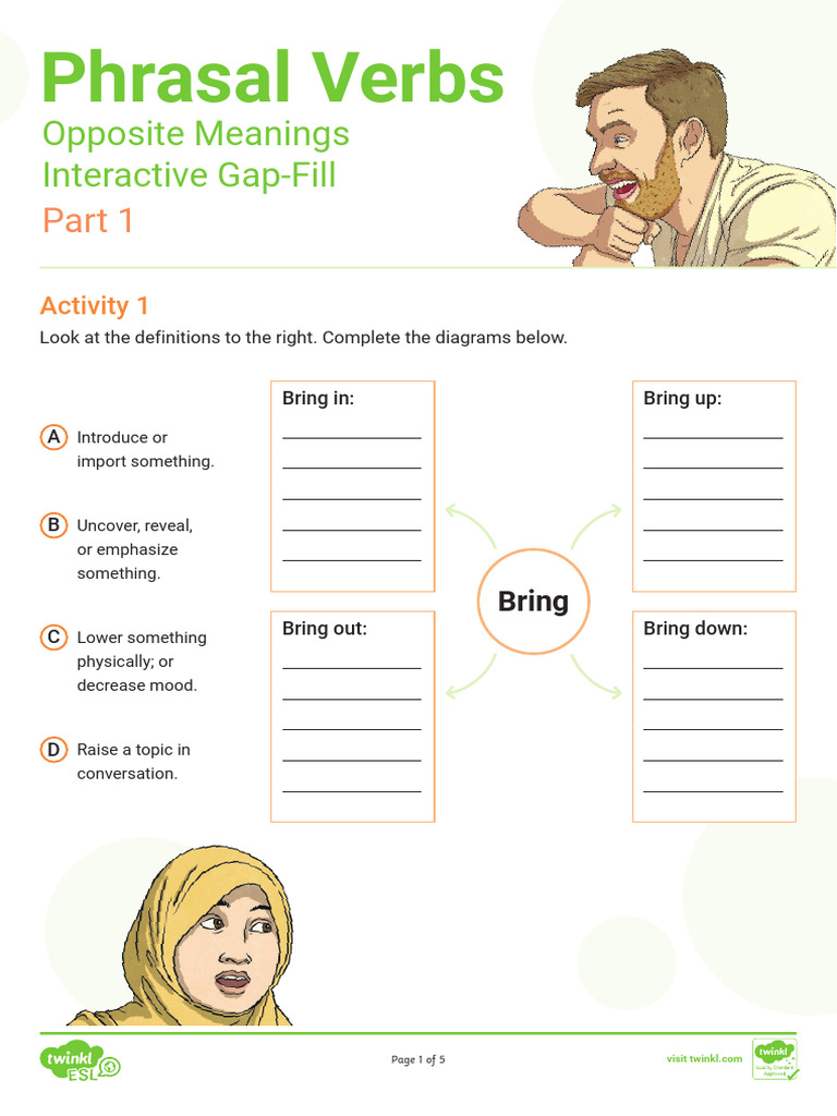 ESL Phrasal Verbs Gap Fill Break Take Give Bring - Worksheet - Part 1 | PDF