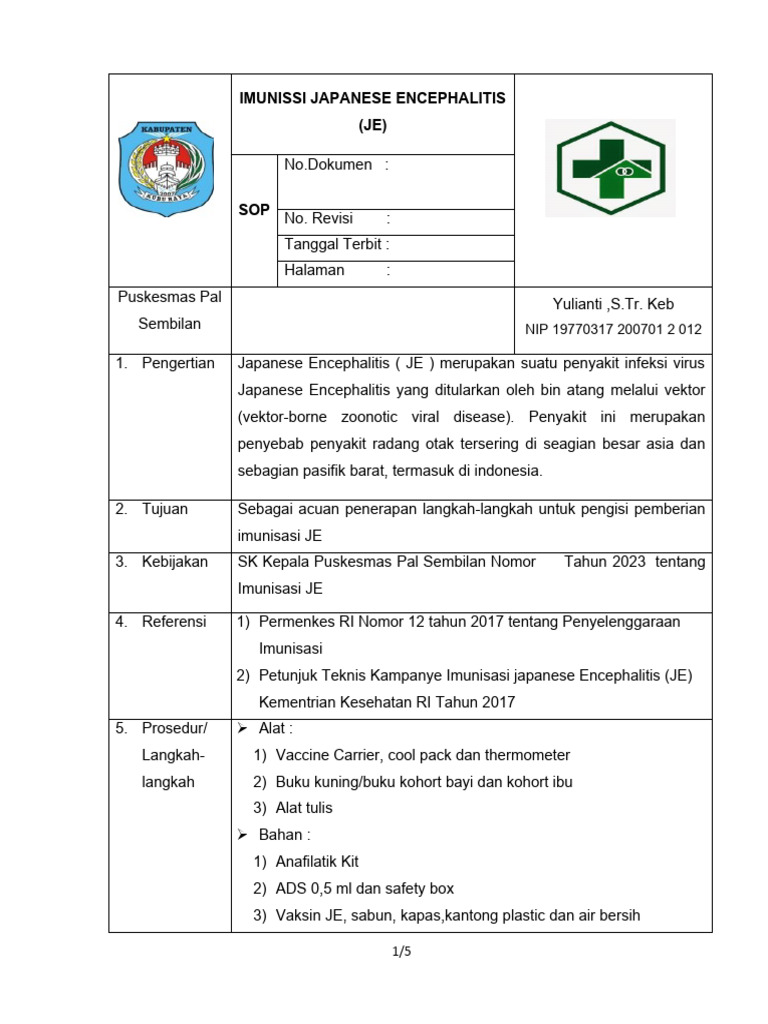 Sop Imunissi Japanese Encephalitis | PDF