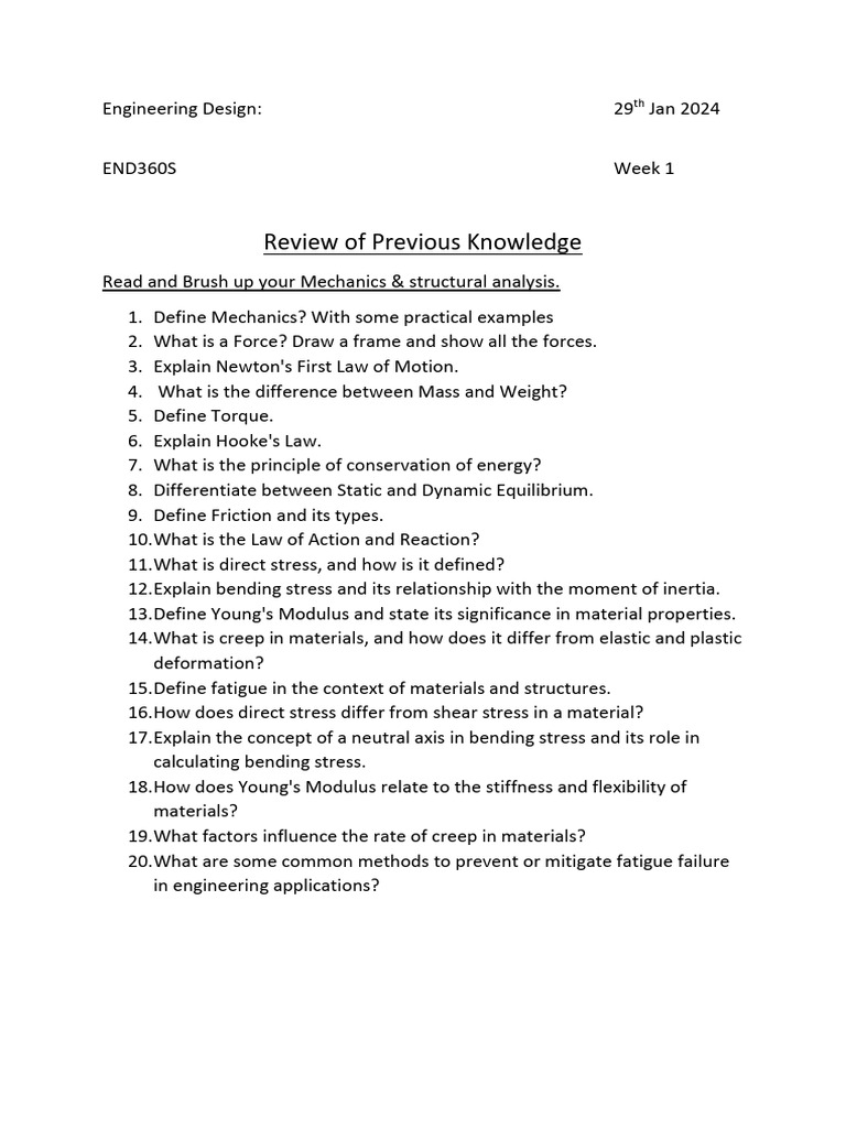 Week 1 Basics Pdf Bending Stress Mechanics