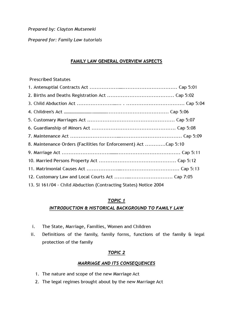 Family Law Overview and Key Statutes | PDF | Politics