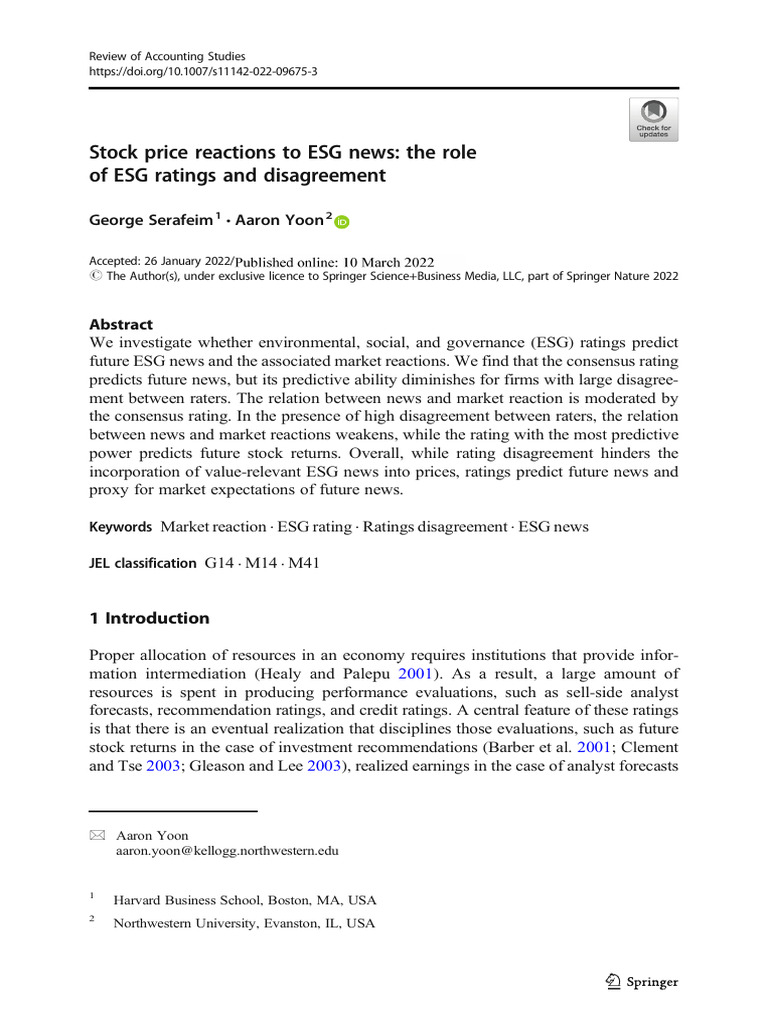 ESG Ratings Impact on Stock Reactions | PDF
