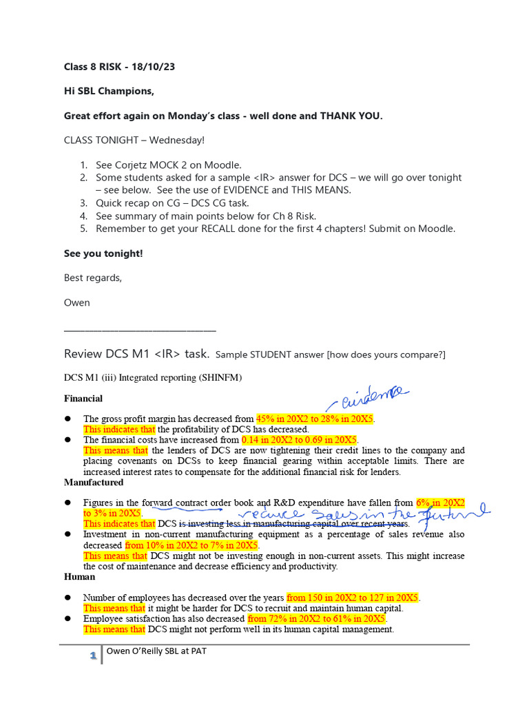 Before Classs 8. Ch. 8 Risk | PDF