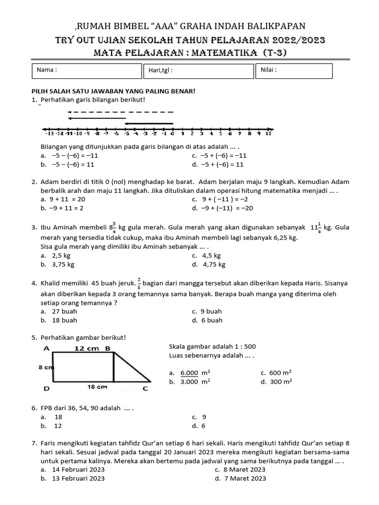 Tryout Matematika - 3 | PDF