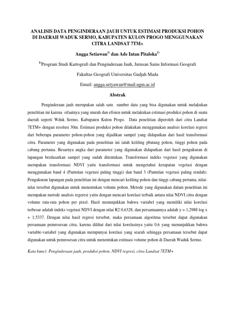 Analisis Data Penginderaan Jauh Untuk Estimasi Produksi Pohon Di Daerah Waduk Sermo Menggunakan ...