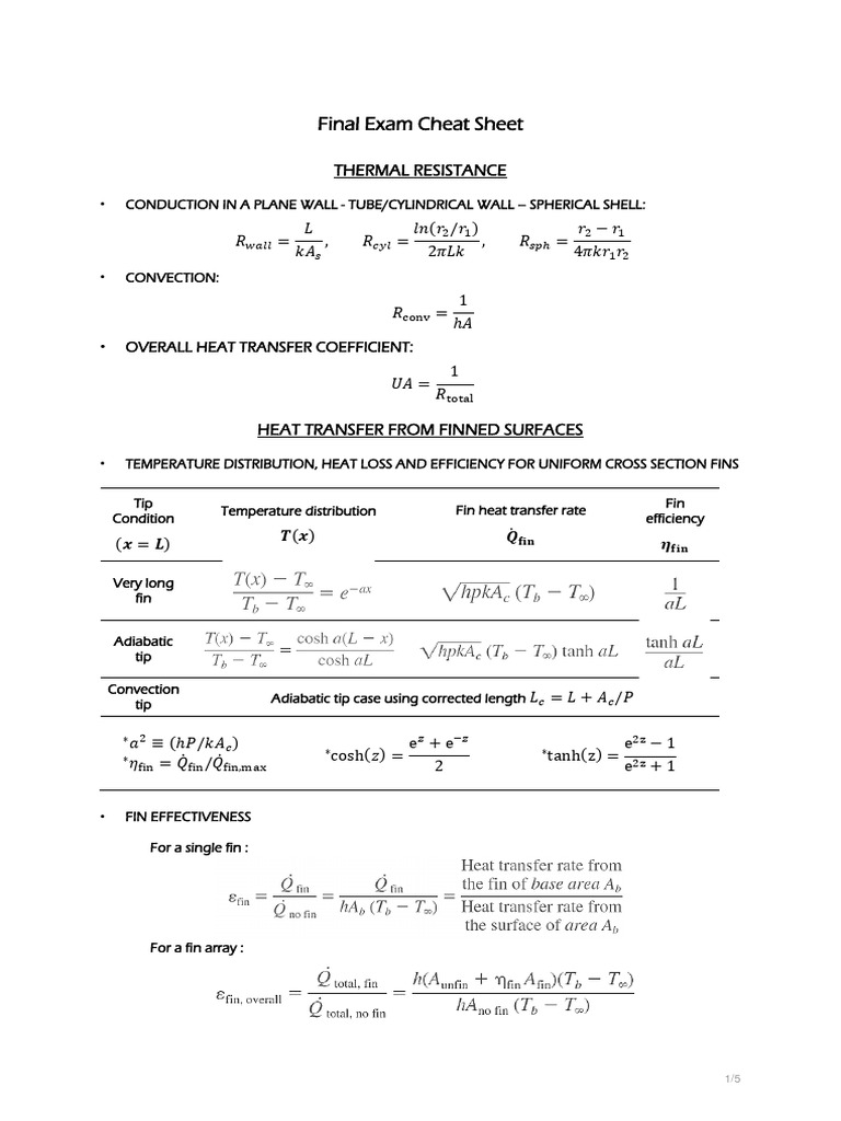 Introduction To Heat Transfer Final 2023 CheatSheet | PDF | Heat ...