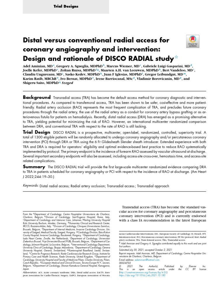 Distal Vs Conventional Radial CAG - DISCO RADIAL TRIAL | PDF | Science ...