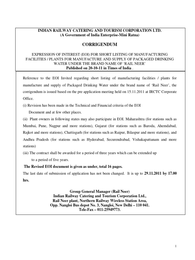 Corrigendum Revised EOI | PDF