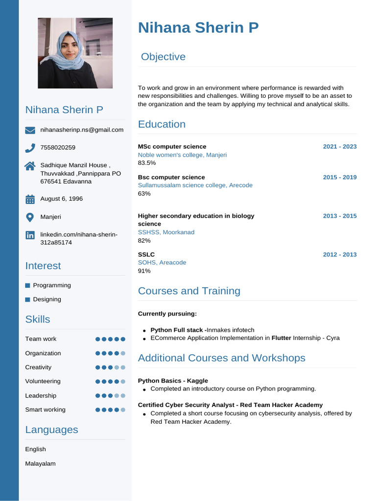 Nihana Sherin P: Computer Science Resume | PDF | Computer Security | Security
