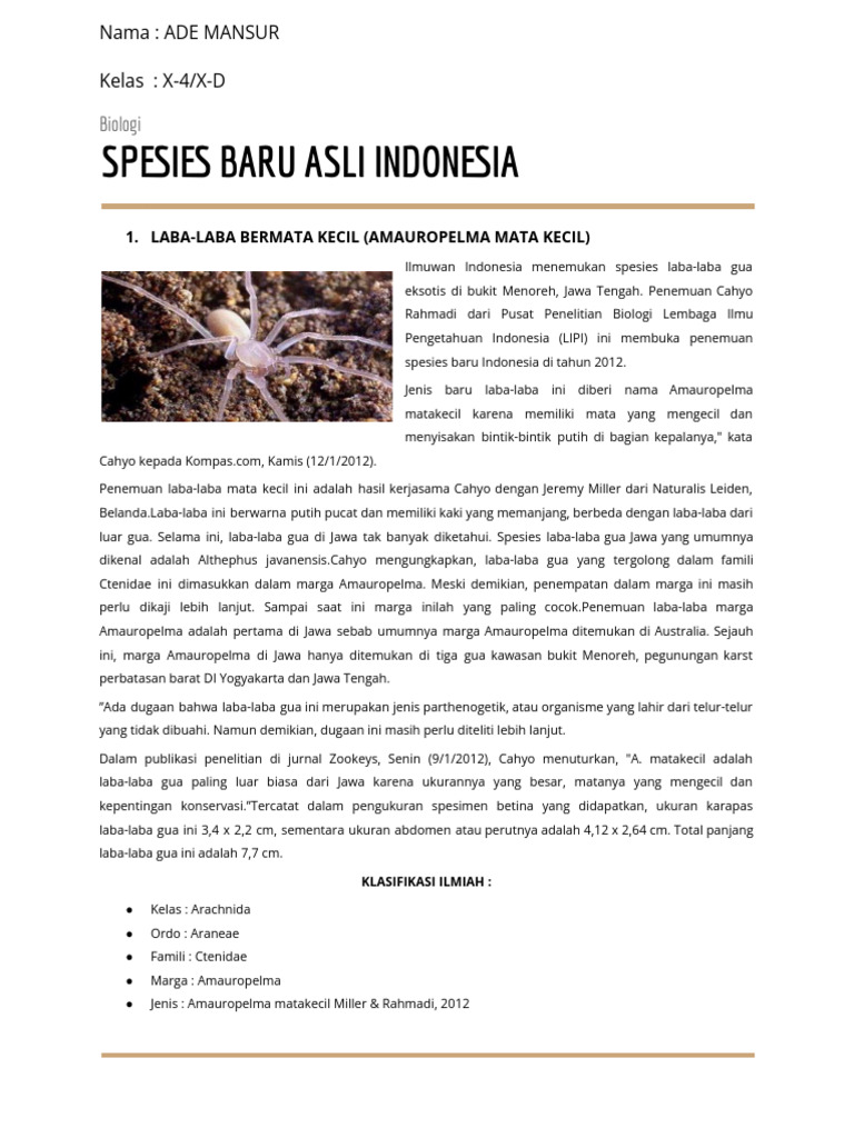 Spesies Baru Flora dan Fauna Indonesia | PDF | Griya & Taman ...