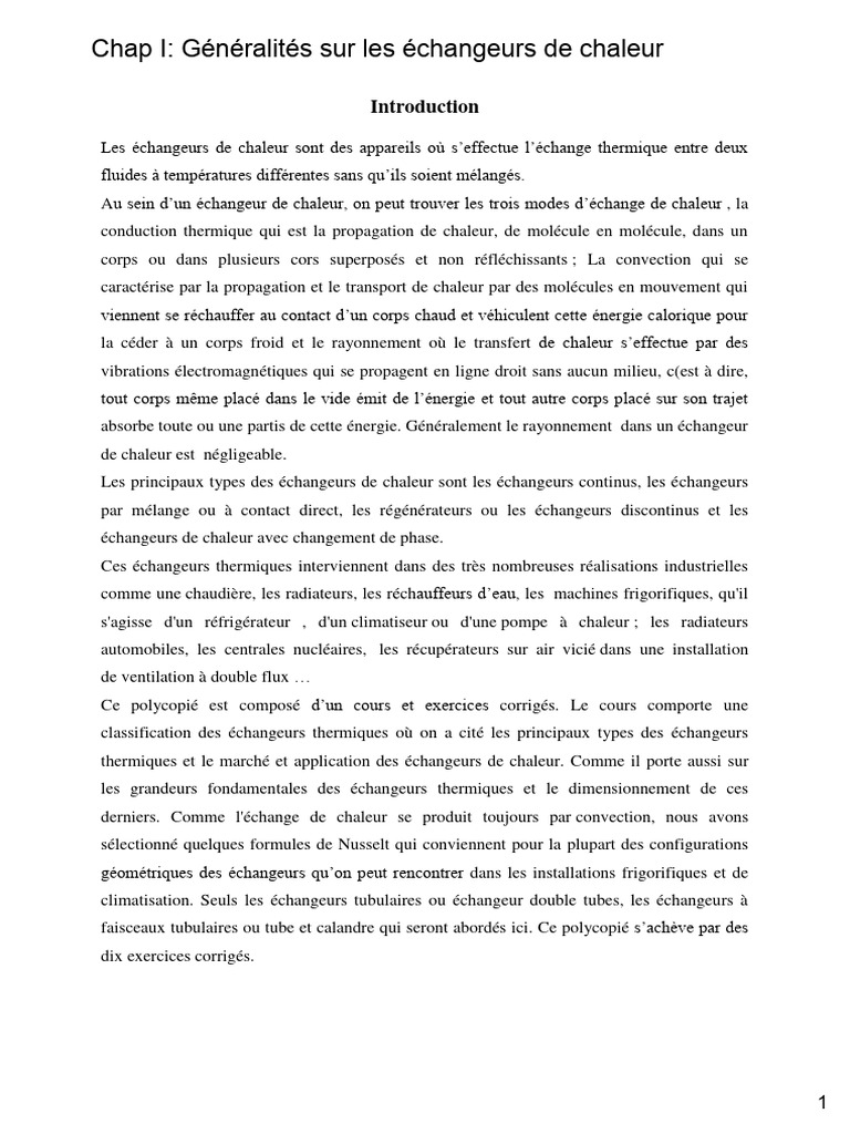 Cours Échangeurs Chap1 | PDF