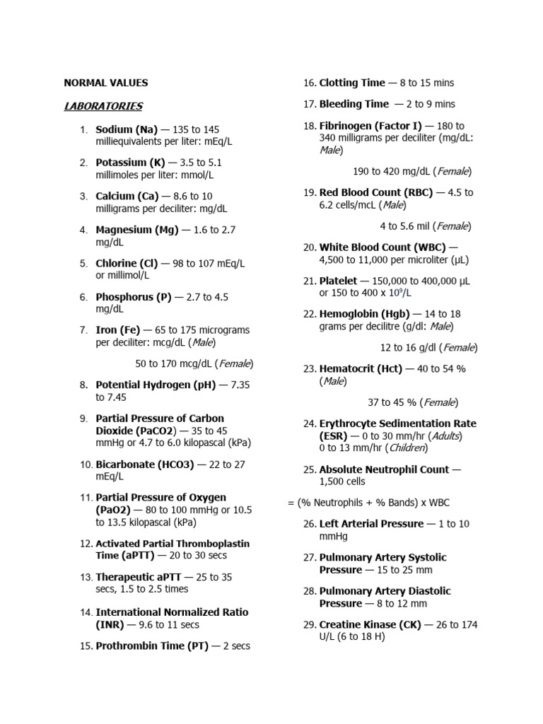 NORMAL VALUES | PDF