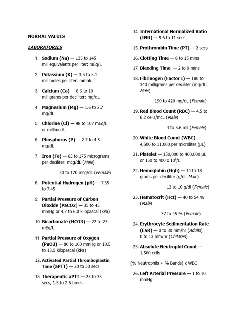 Normal Values | PDF