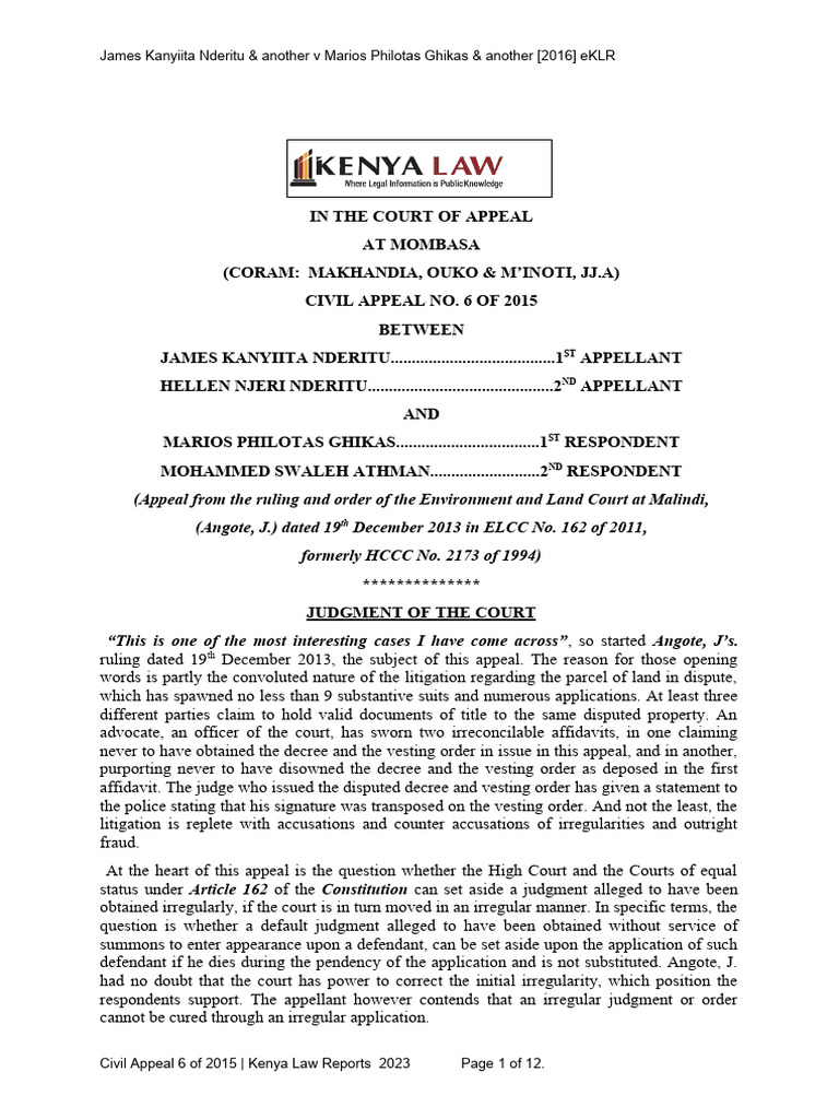 Civil Appeal 6 of 2015 | PDF