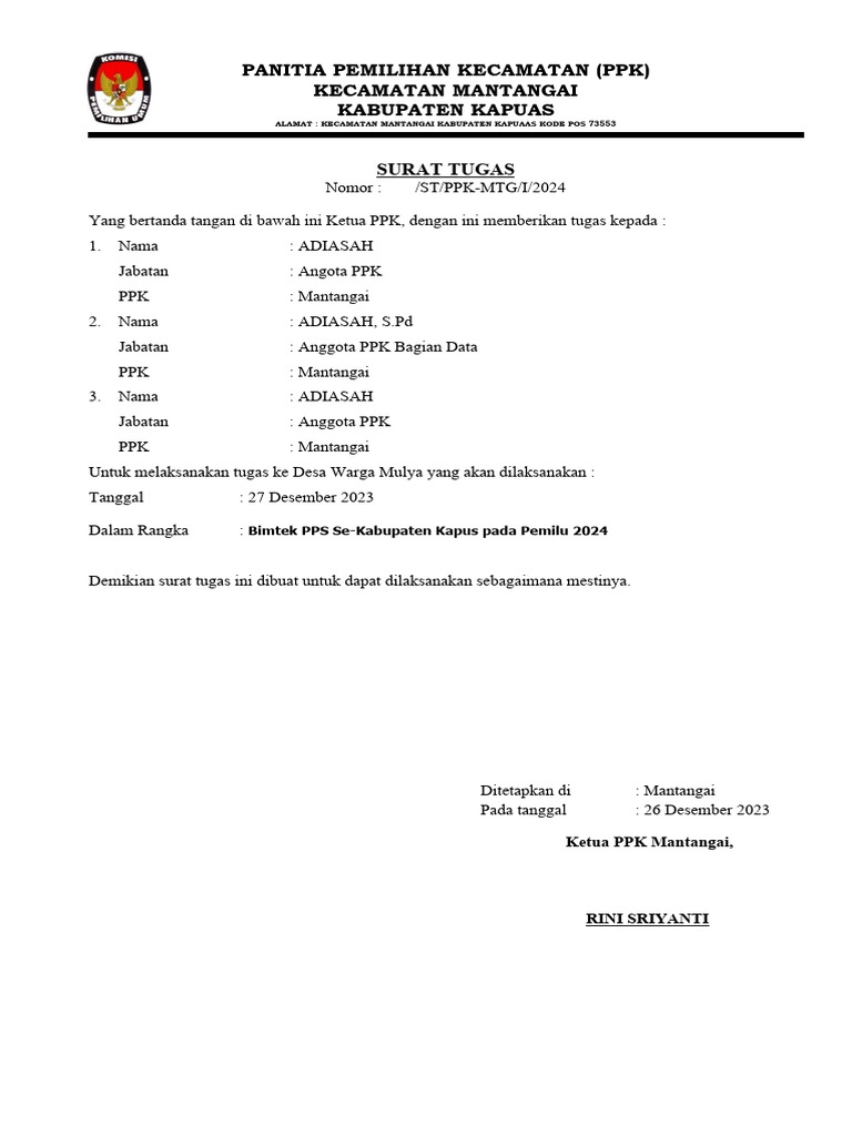 Surat Tugas Dan Visum PPK Mantangai | PDF