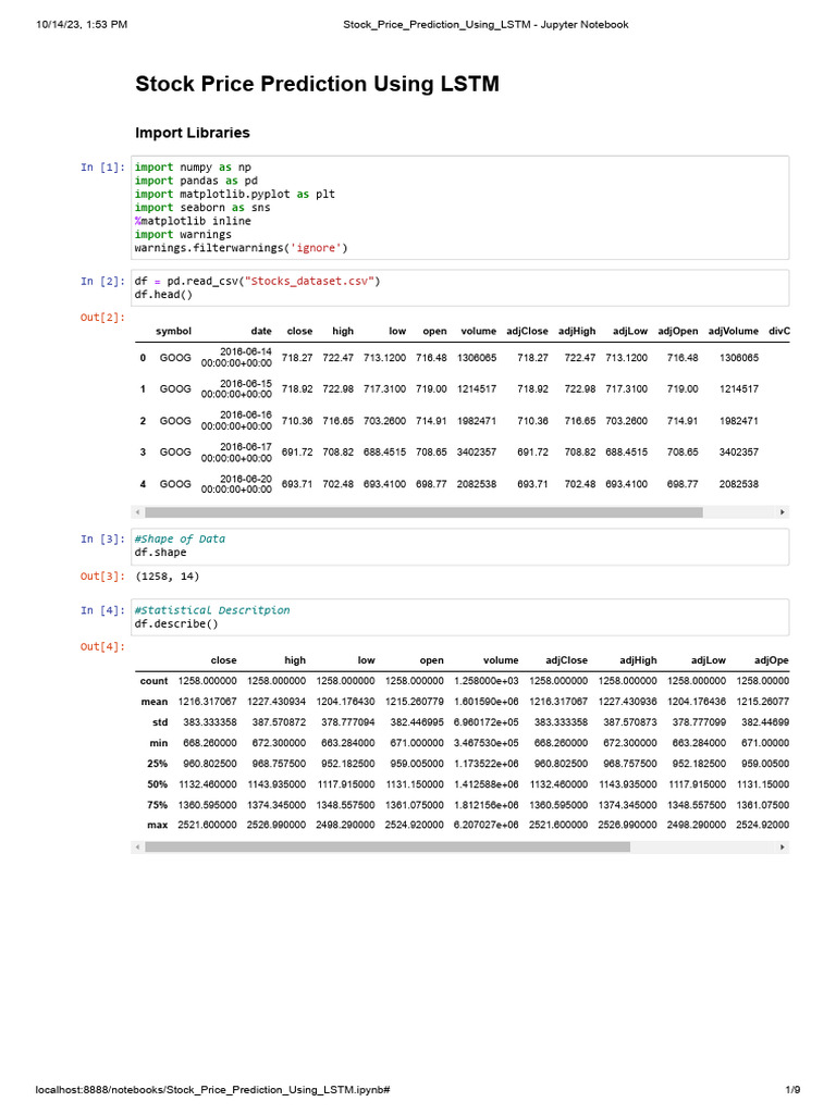 Stock Price Prediction Using Lstm Codingsaathi Pdf
