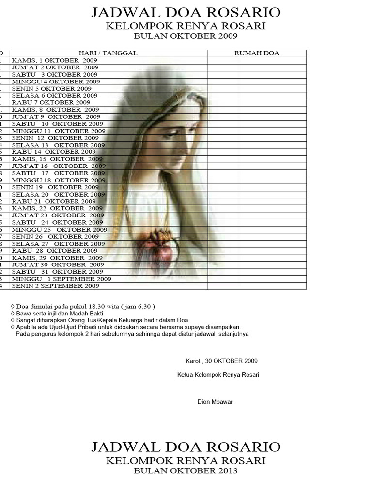 Jadwal Doa Rosario Oktober 2023baru | PDF