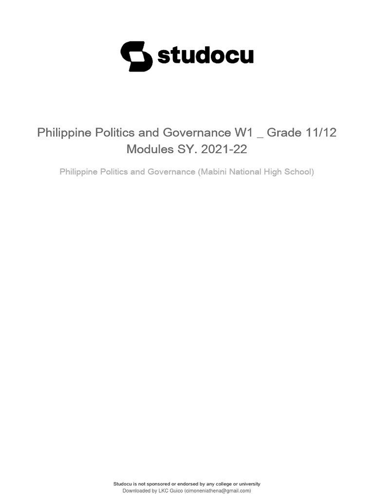Philippine Politics and Governance w1 Grade 1112 Modules Sy 2021 22 | PDF