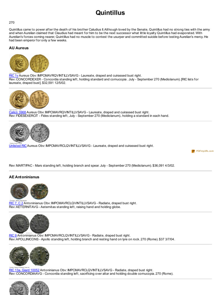 Quintillus | PDF | Roman Emperors | 3rd Century